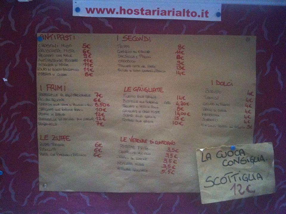 Carta del restaurante Hostaria Il Rialto, Siena