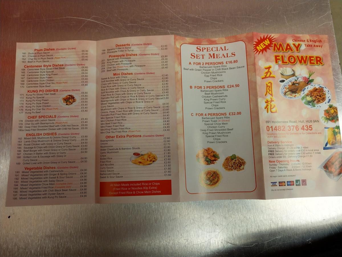 Menu at Mayflower Chinese fast food, Hull