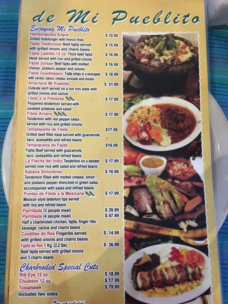 Menu at Mi Pueblito Restaurant Bar and Grill, Brownsville, Pablo Kisel Blvd