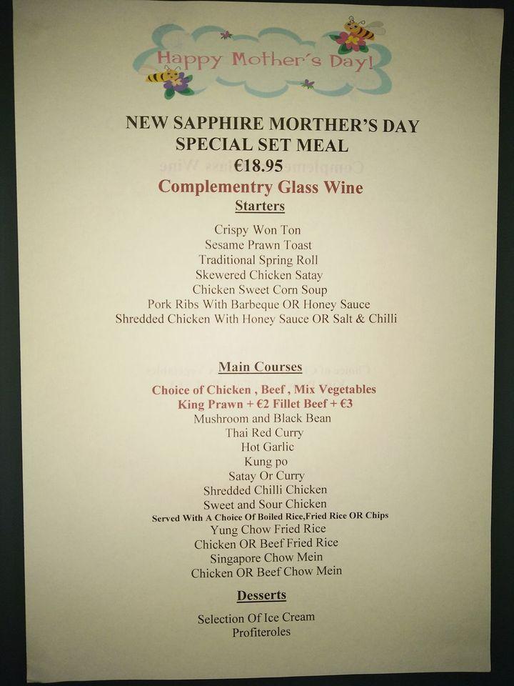 Menu at New Sapphire Restaurant, Rush