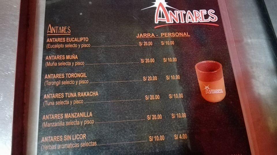 Menu at Restaurant Antares, Huaraz