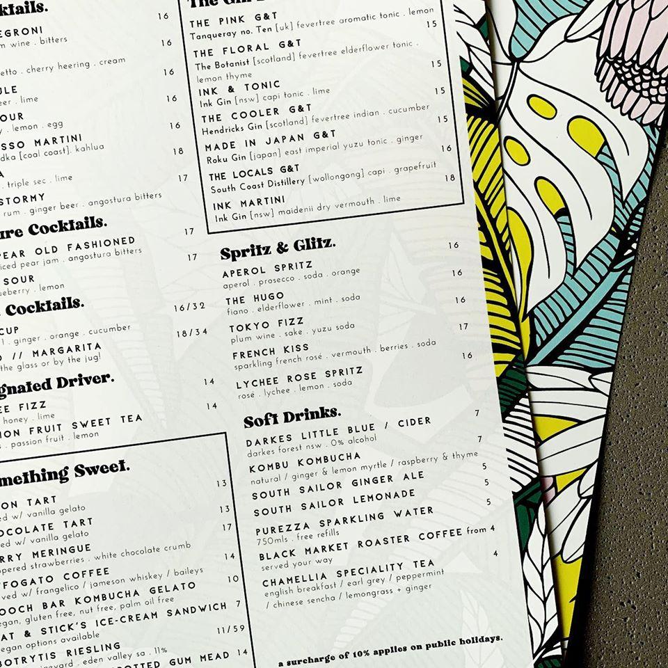 Menu at South Sailor restaurant, Thirroul