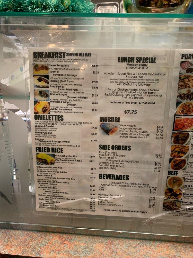Menu at Thelma's Filipino Restaurant, Henderson, W Sunset Rd