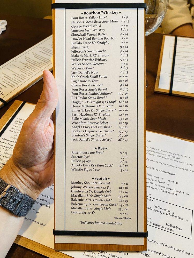 Menu at harvest restaurant, Knoxville