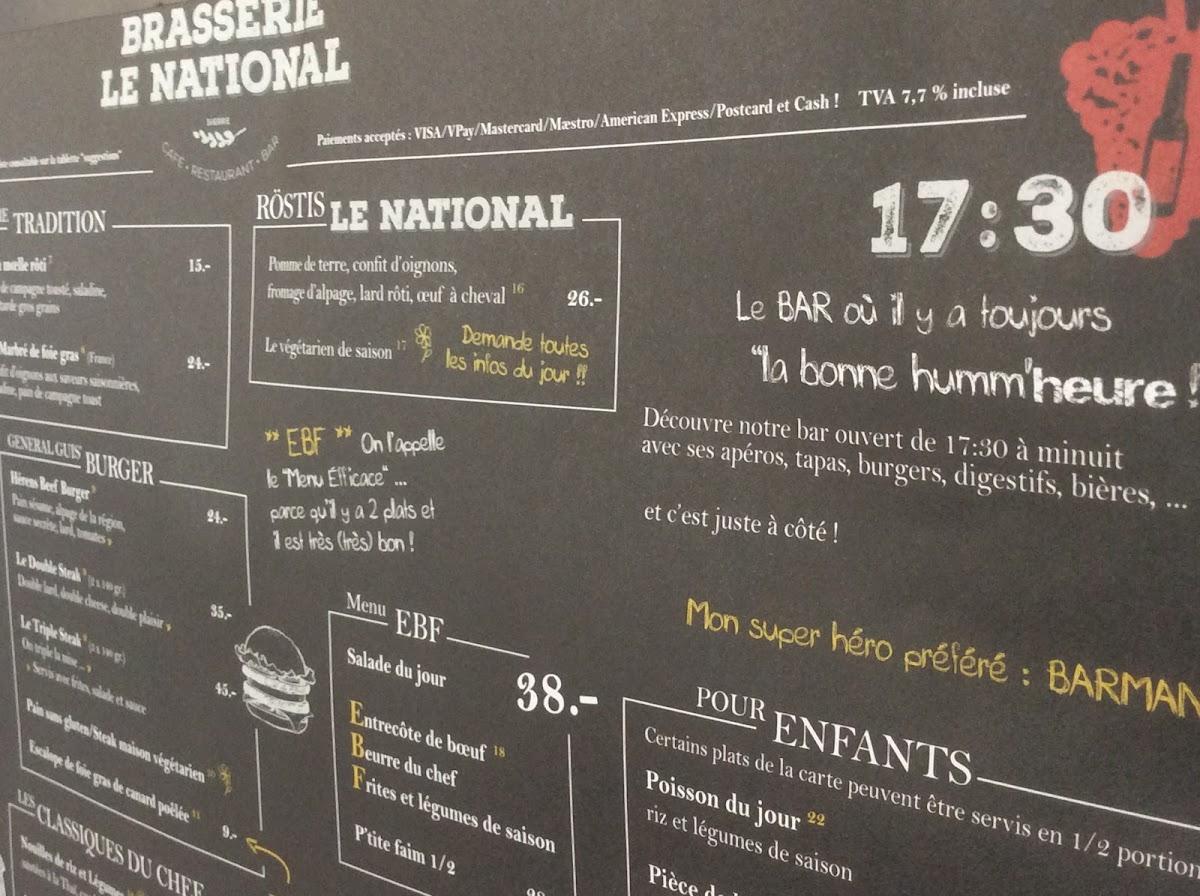 Menu at Brasserie Le National, Sierre