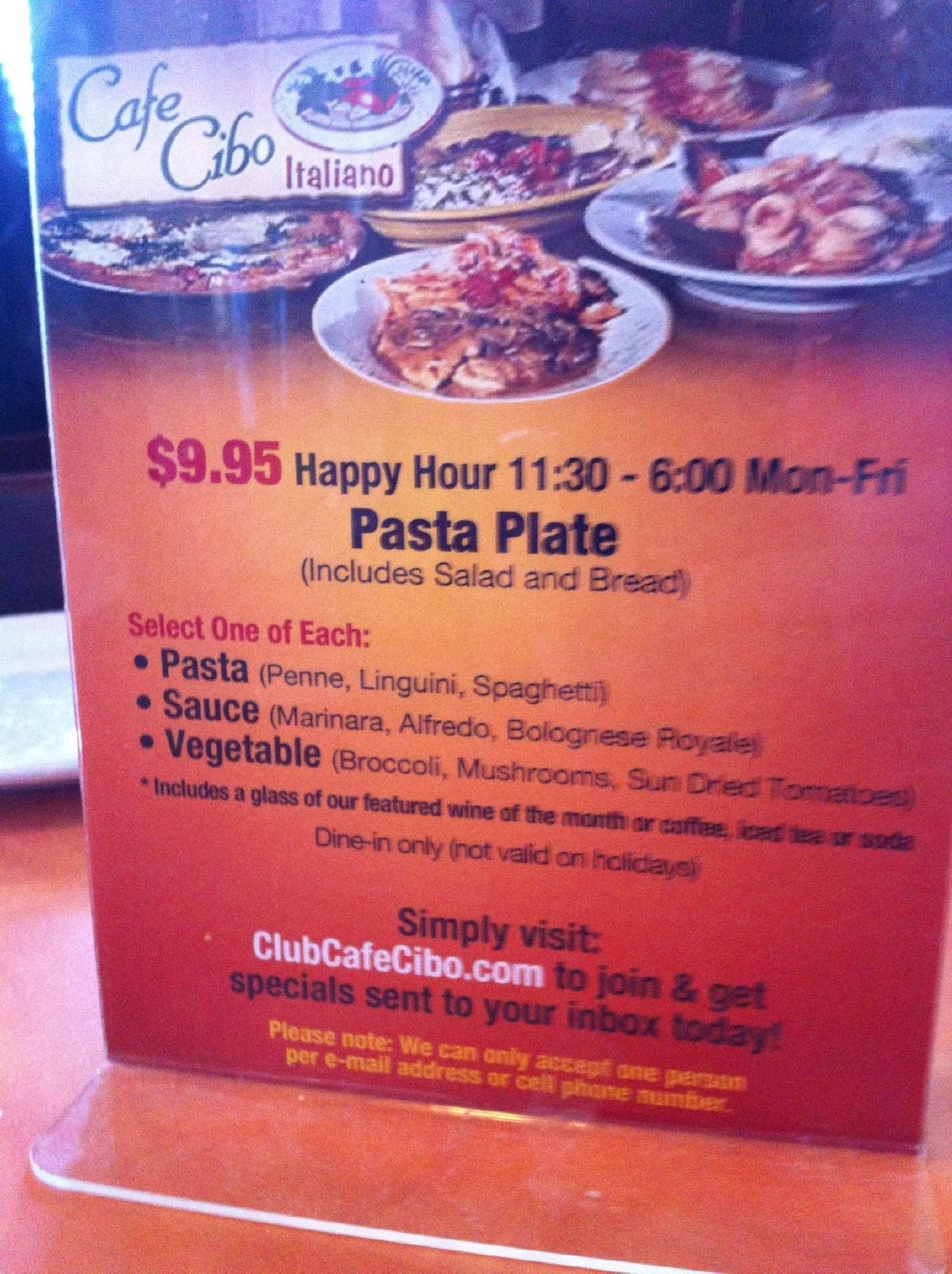 Menu at Cafe Cibo, Saint Petersburg, 4th St N