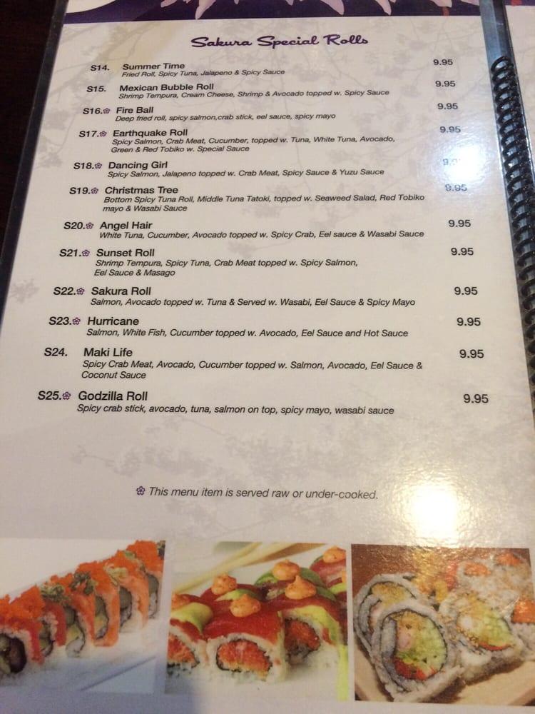 Menu at Sakura restaurant, Moyock