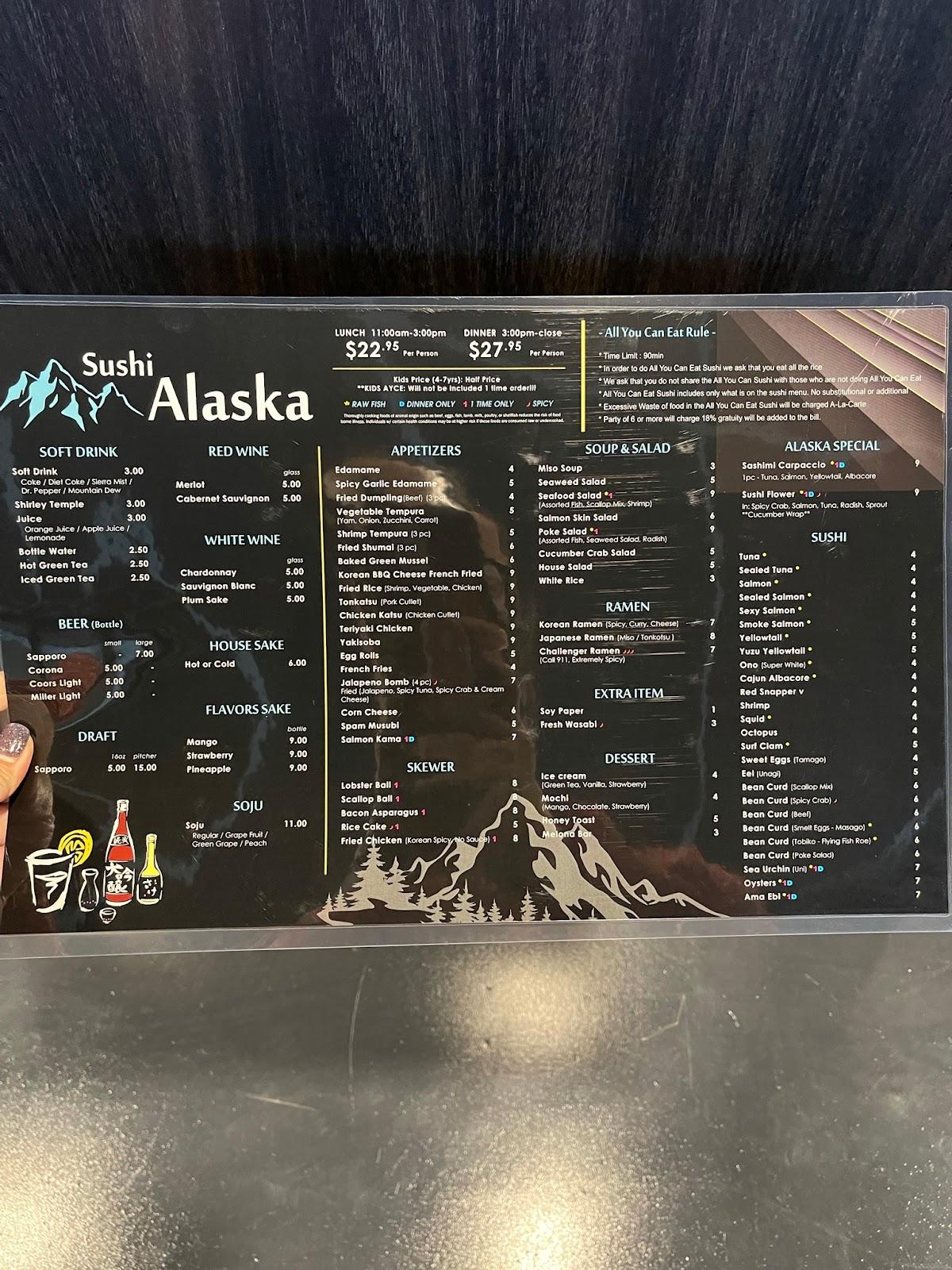 Menu at Sushi Alaska restaurant, Las Vegas