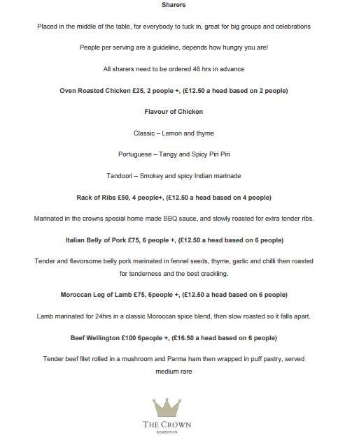 Menu at The Crown Inn restaurant, Tewkesbury, High St