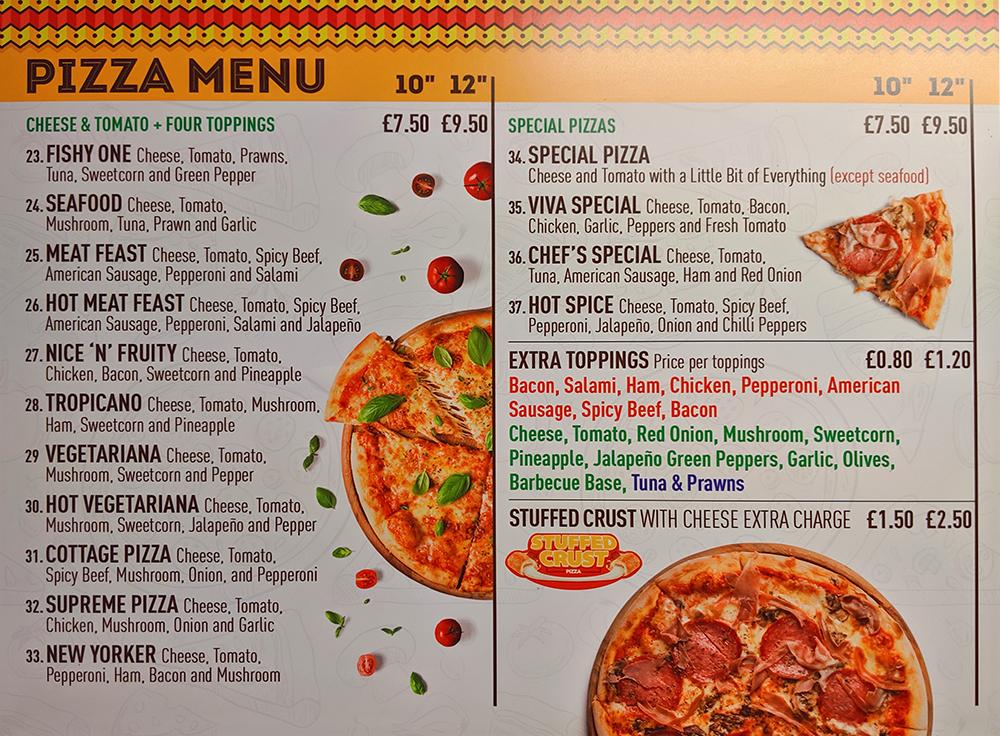 Menu at Viva Pizza pizzeria, Coningsby