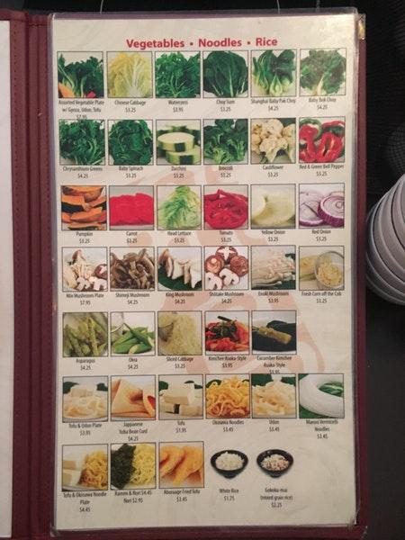 Menu at ASUKA restaurant, Honolulu