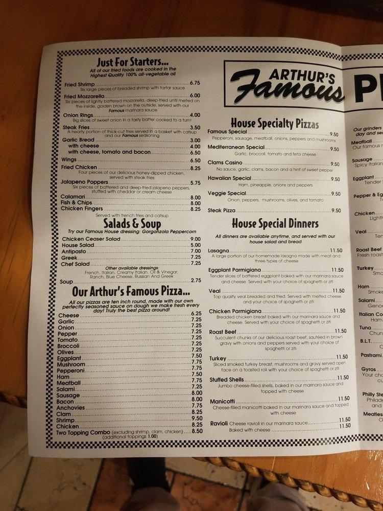 Menu at Arthur's Famous Pizza pizzeria, Bridgeport