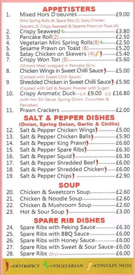 Menu at Chans Chinese Takeaway fast food, Torquay