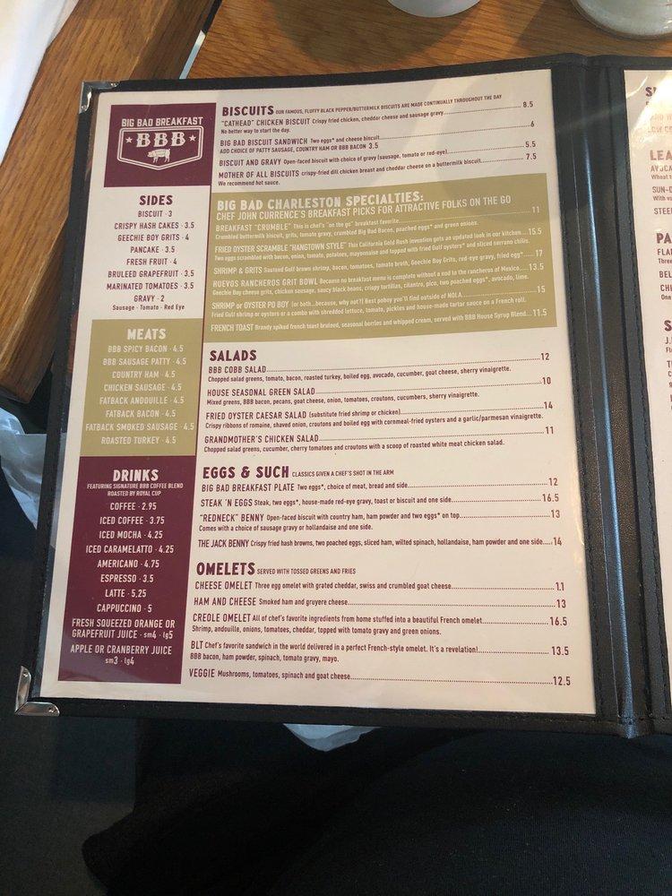 Menu at Big Bad Breakfast-Charleston restaurant, Charleston