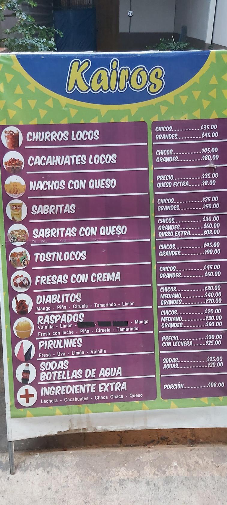 Carta del restaurante Refresqueria kairos, Mexicali