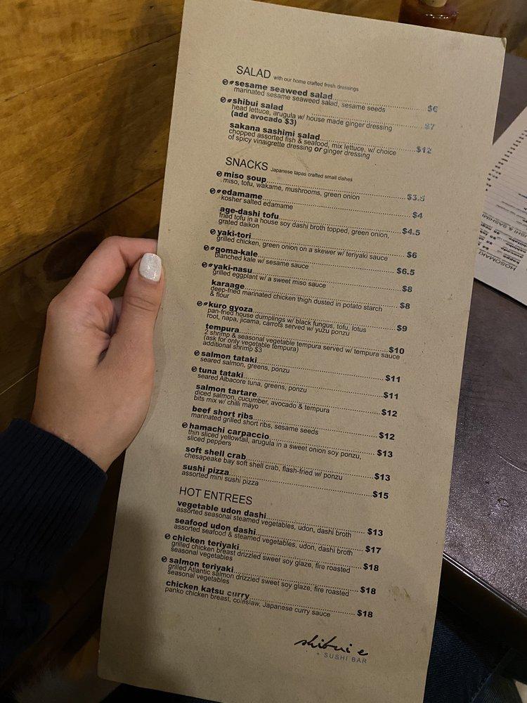 Menu at Shibui Eatery + Sushi Bar, Toronto, 600 Mt Pleasant Rd