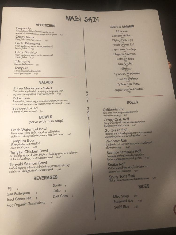 Menu at Wabi Sabi Santa Barbara, Santa Barbara