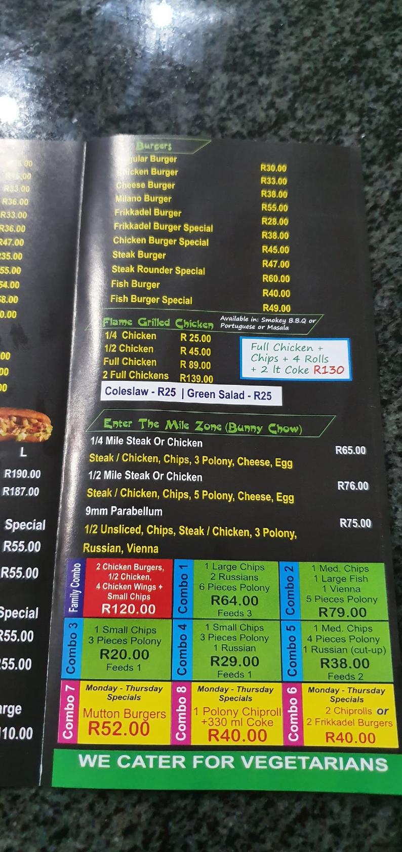 Menu at Akhalwayas Gourmet Foods restaurant, Lenasia