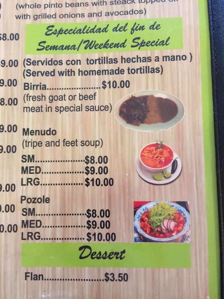 Menu at La Paloma restaurant, San Bruno