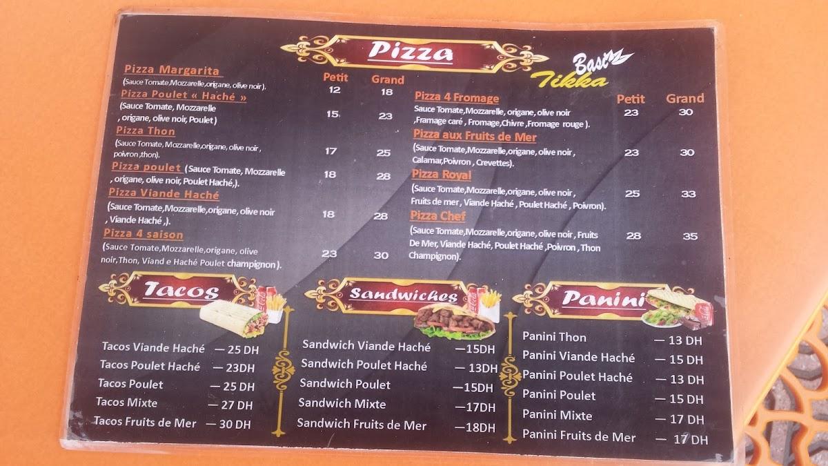 Menu at Snack Basi Tikka restaurant, Marrakesh