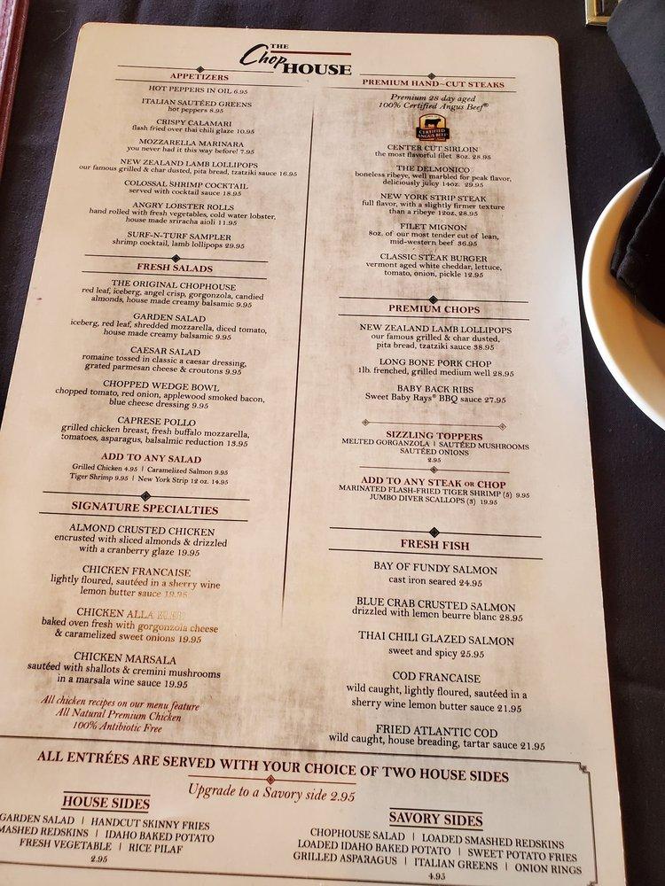 Menu at The Chophouse steakhouse, Warren