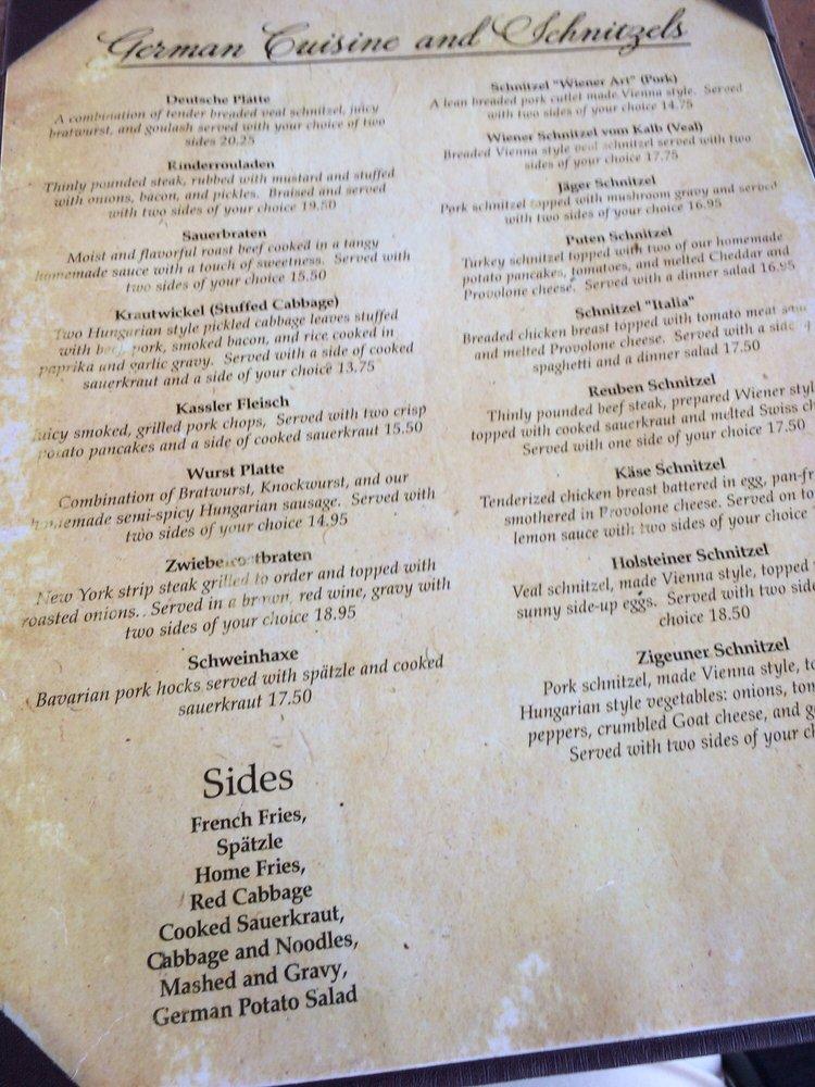 Menu at Das Schnitzel Haus restaurant, Parma