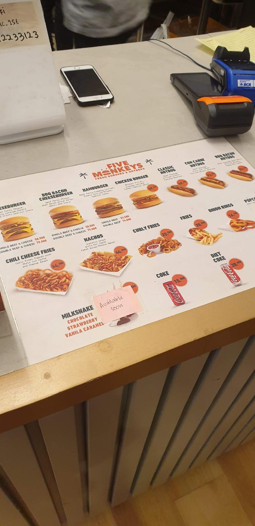 Menu at Five Monkeys Burger - PIK Golf Island restaurant, North Jakarta