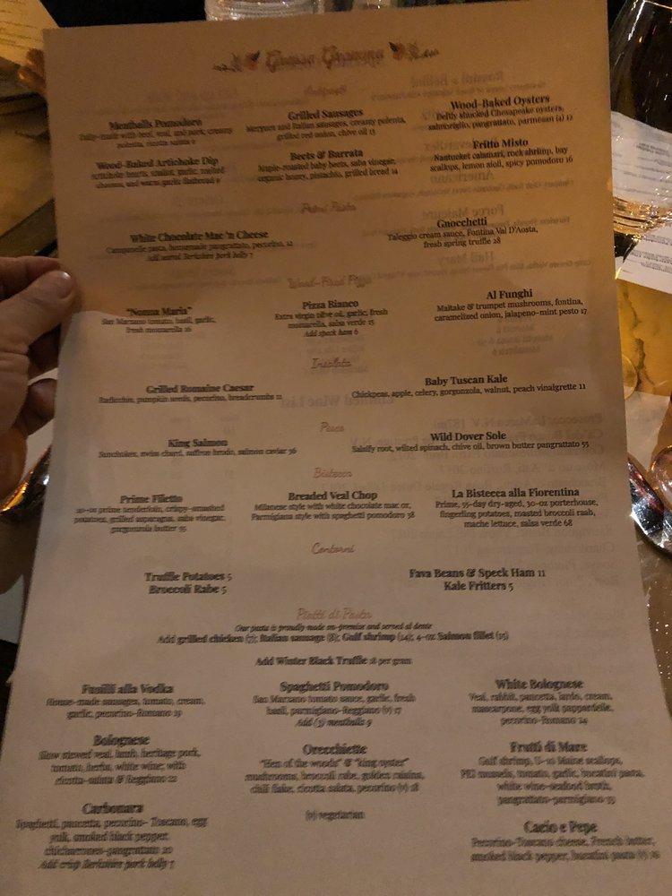 Menu at Grassa Gramma restaurant, Louisville