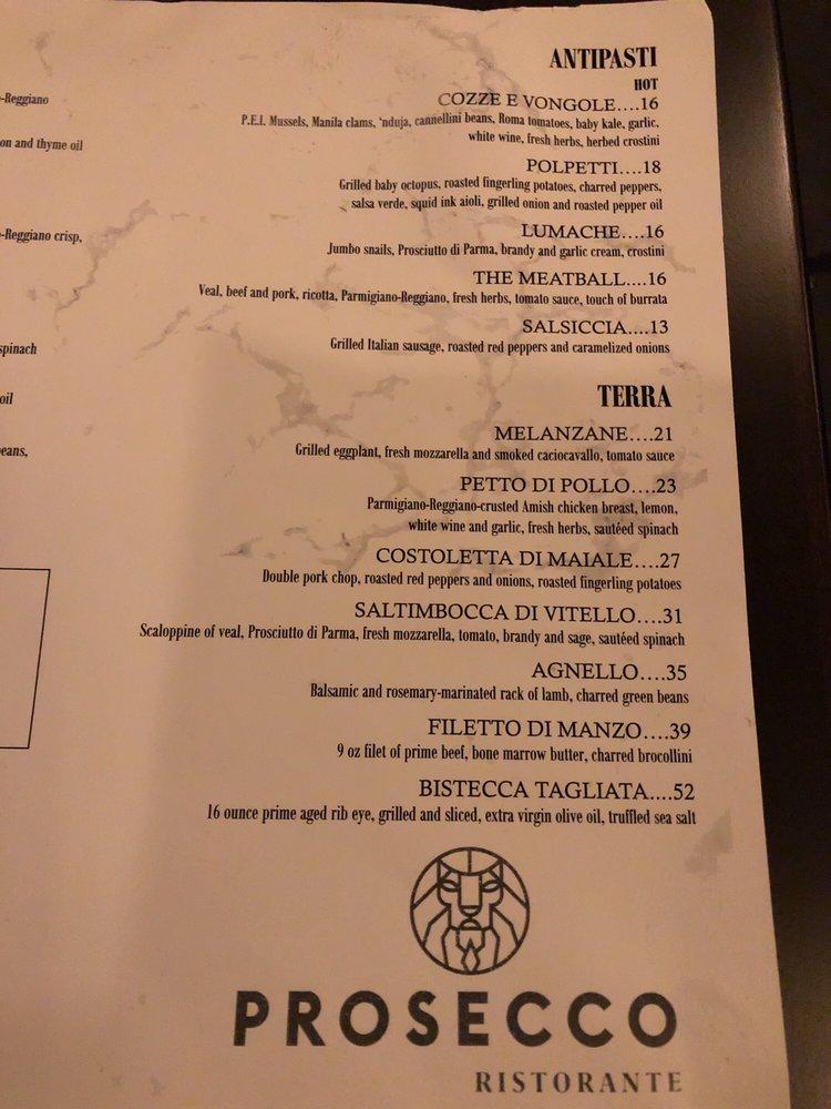 Menu at Prosecco pub & bar, Chicago