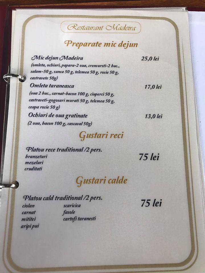 Menu at Restaurant Madeira, Pecica