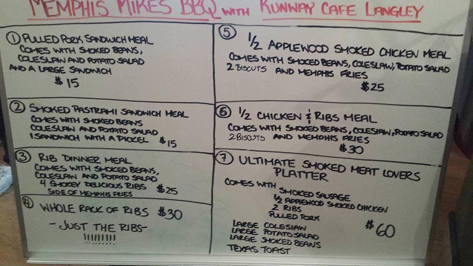 Menu at Runway Cafe Langley Airport, Langley Township