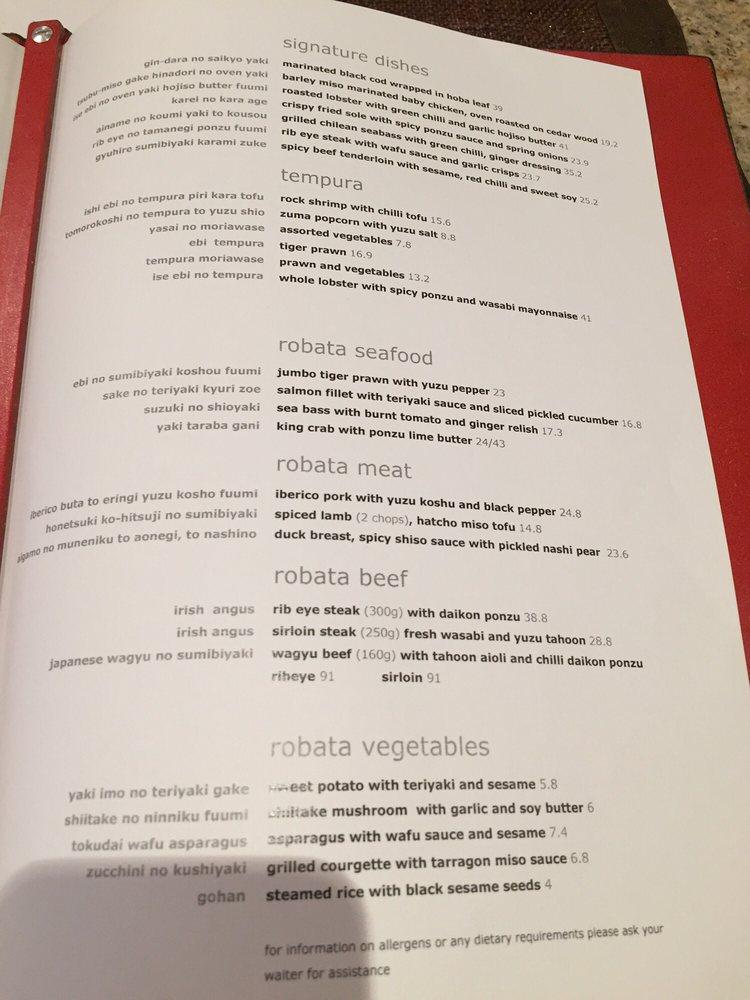 Carta del pub y bar Zuma London, Londres, 5 Raphael St