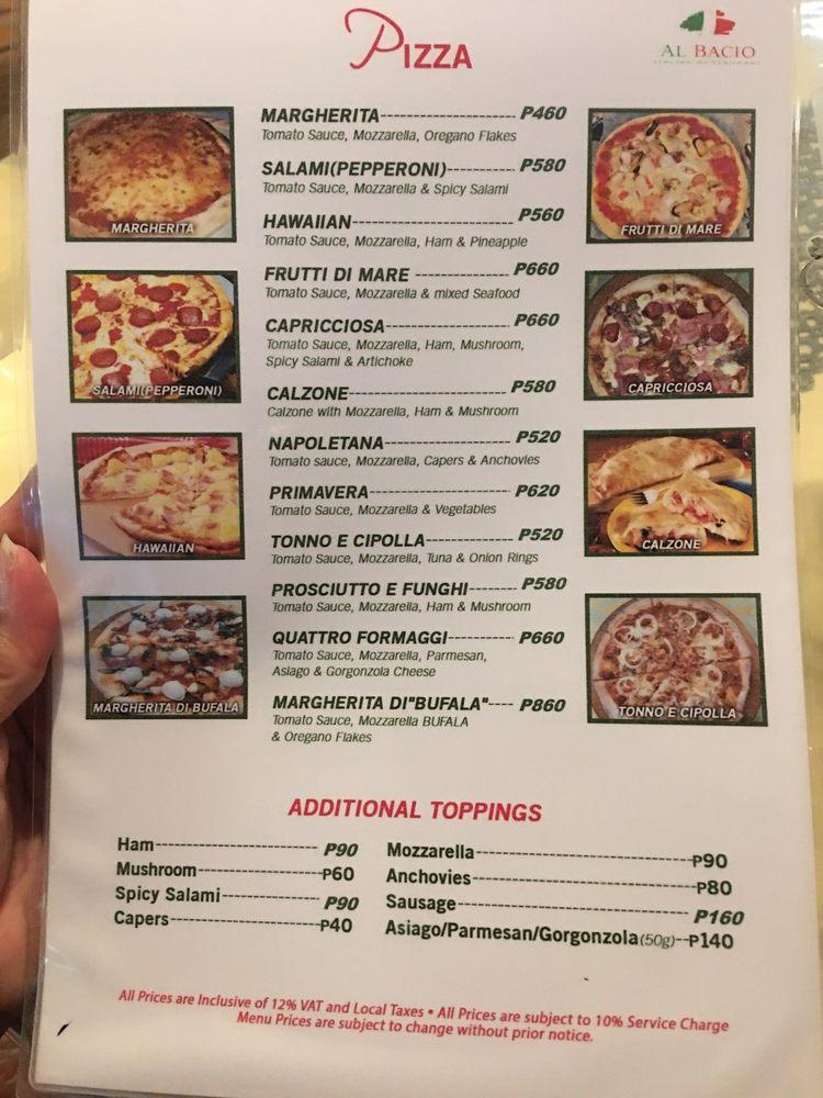 Menu at Al Bacio Italian Restaurant - Angeles City, Angeles