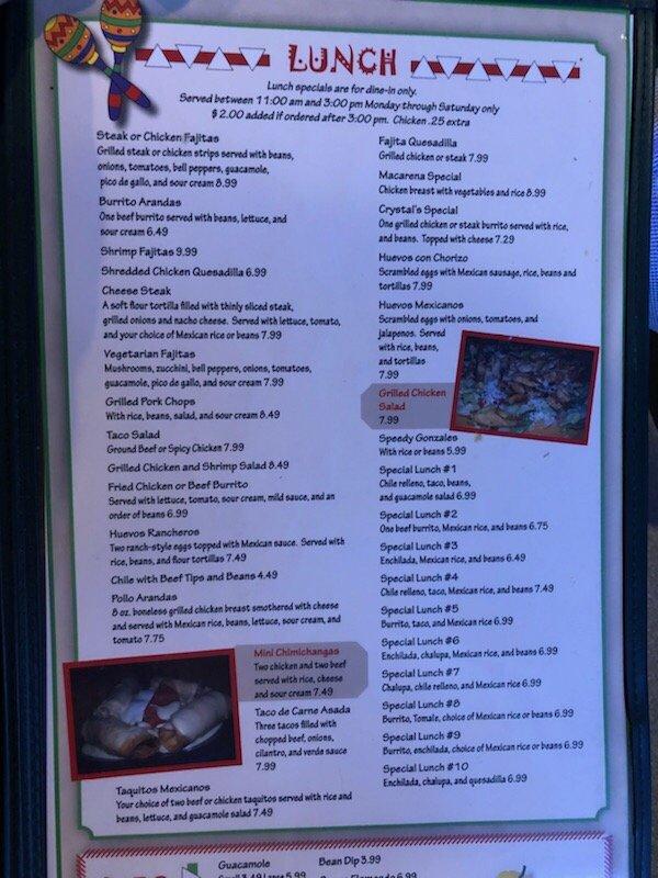 Menu at Arandas Mexican Restaurant, Frankfort