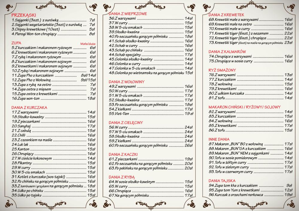 Menu at Bar Viet-tien, Warsaw