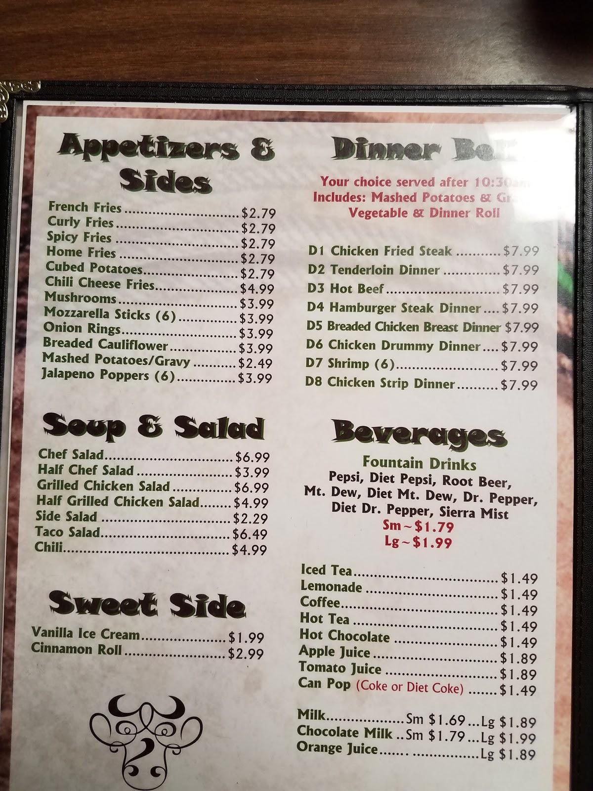 Menu at Cow Patties restaurant, Warsaw
