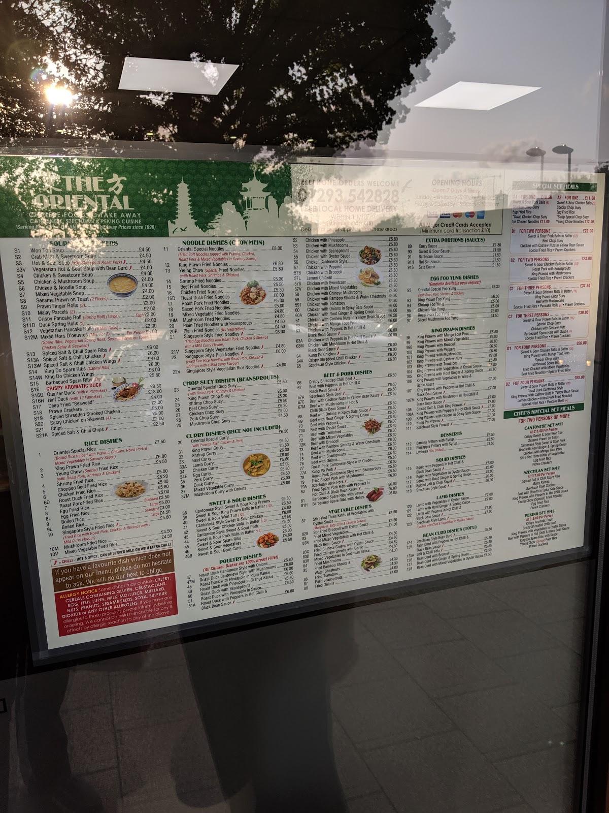 Menu at The Oriental fast food, Crawley