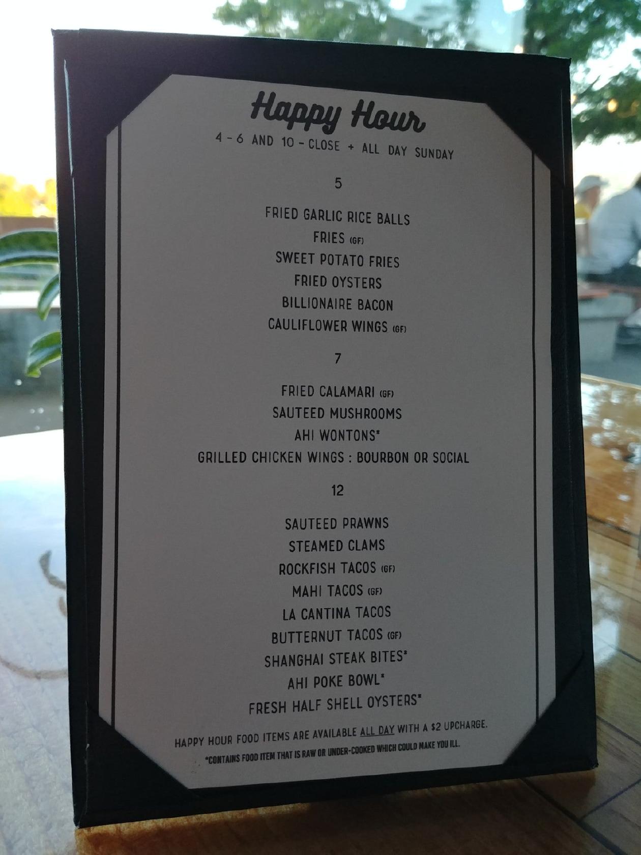 Menu at The Social Bar & Grill, Tacoma