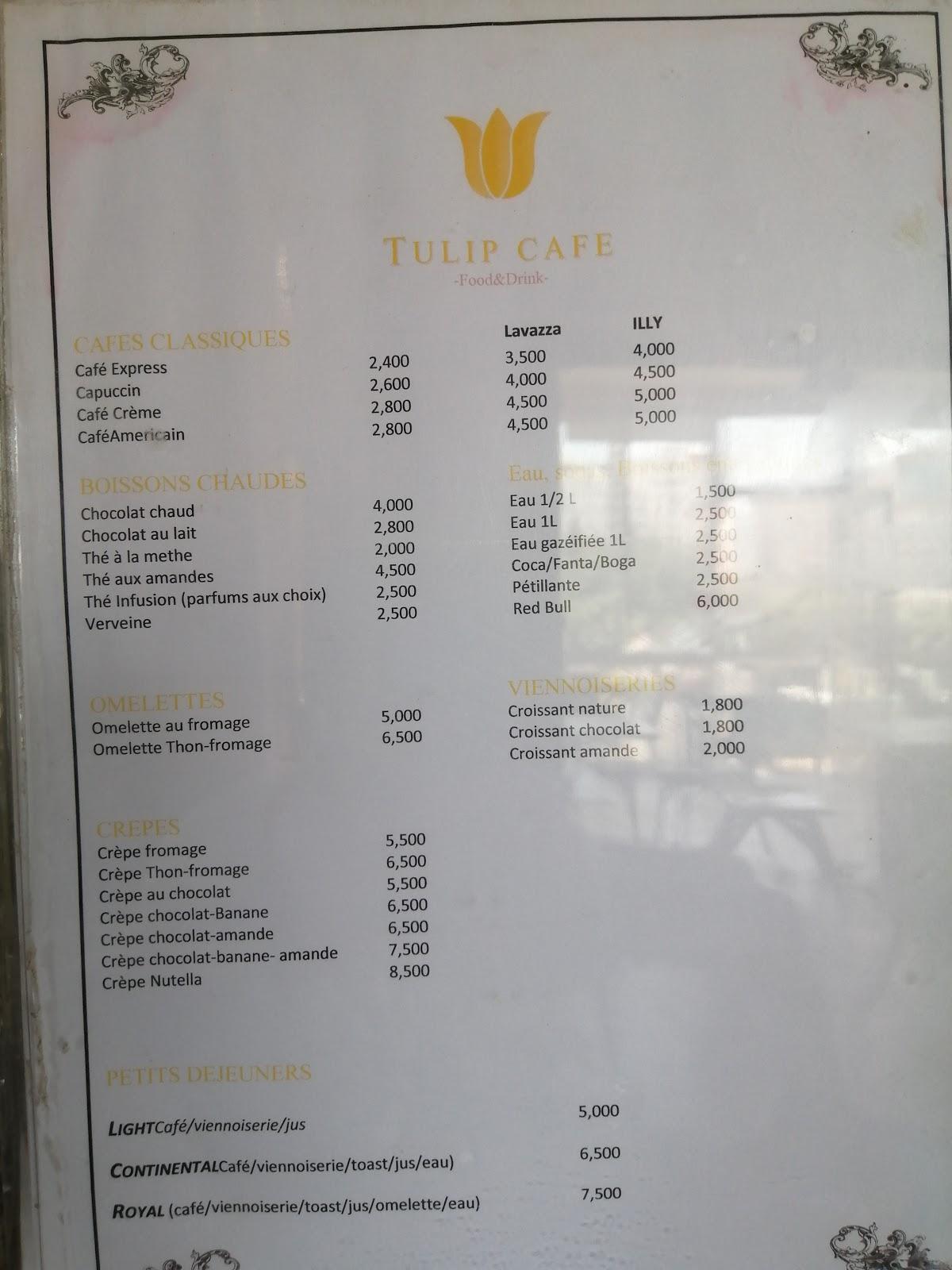 Menu at Tulipe café cafe, Tunis