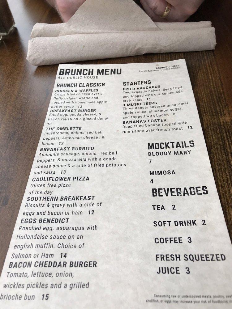 Menu at 412 Public House, Cullman