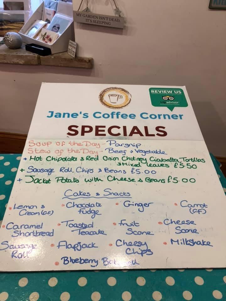 Menu at Jane's Coffee Corner cafe, East Rudham