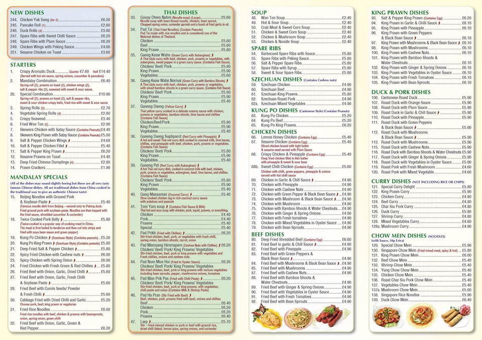 Menu at Mandalay - Loggerheads Chinese & Thai Takeaway fast food ...