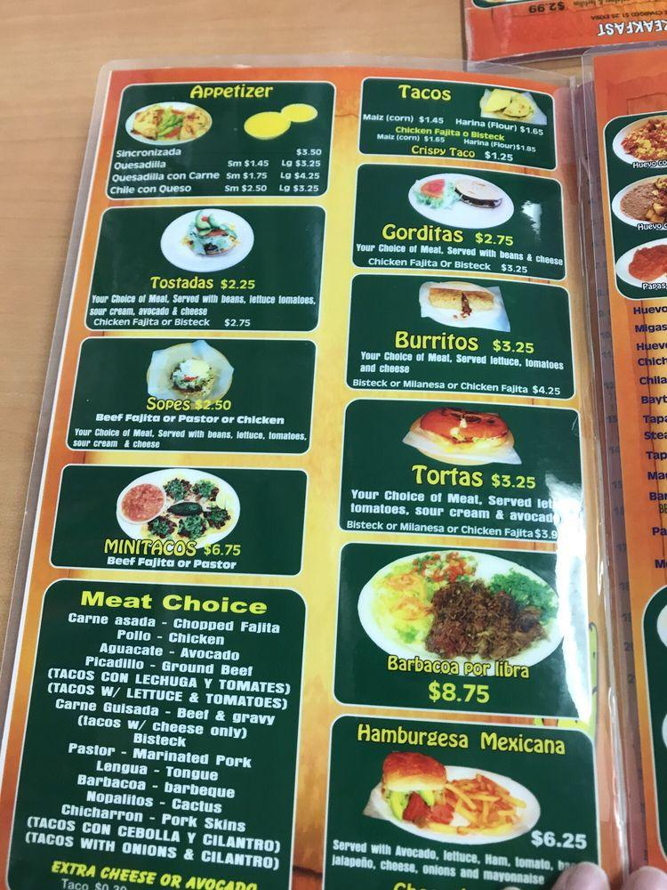 Menu at Taqueria Tapatia restaurant, Baytown, Ward Rd
