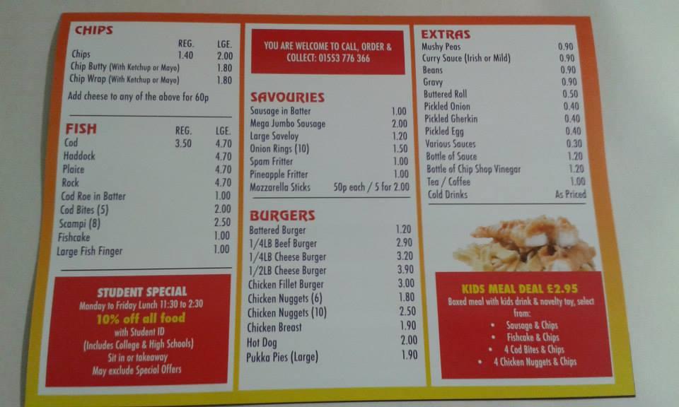 Menu at The Crossings fast food, King's Lynn