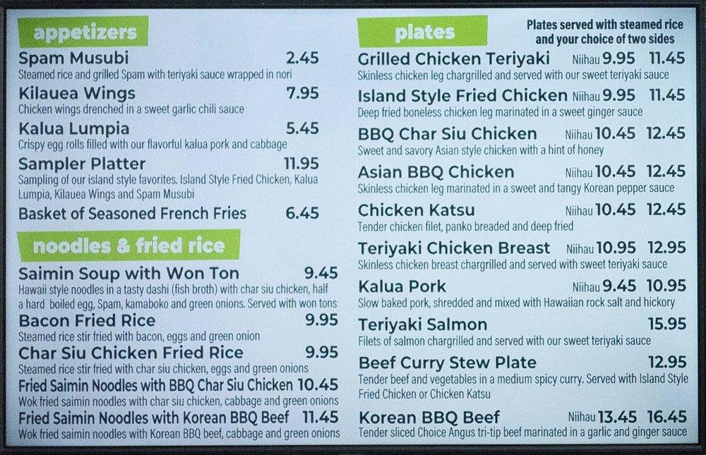 Menu at The Loft Hawaiian Restaurant, Torrance, Pacific Coast Hwy