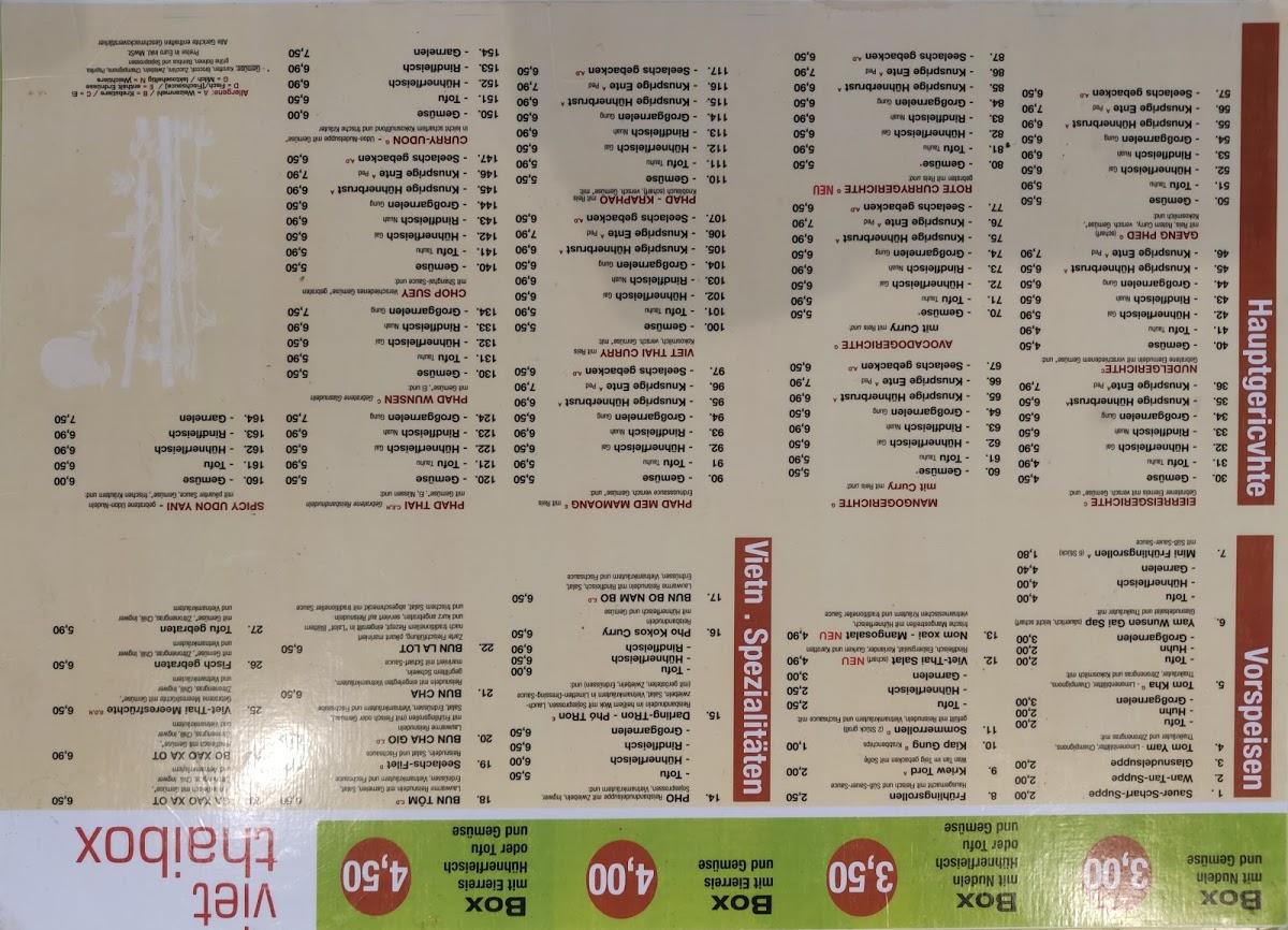 Menu at Viet Thai Box restaurant, Berlin