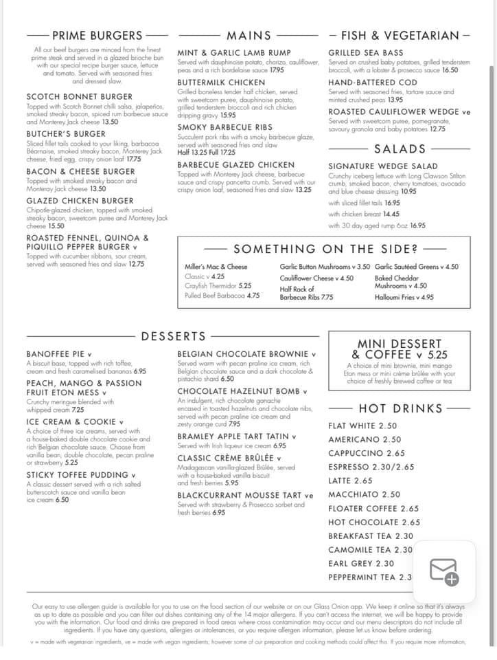 Menu at Miller & Carter Gloucester steakhouse, Gloucester