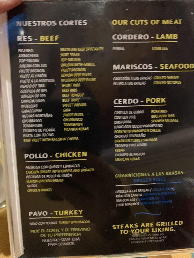 Menu at Pampas Do Brasil restaurant, Mexicali