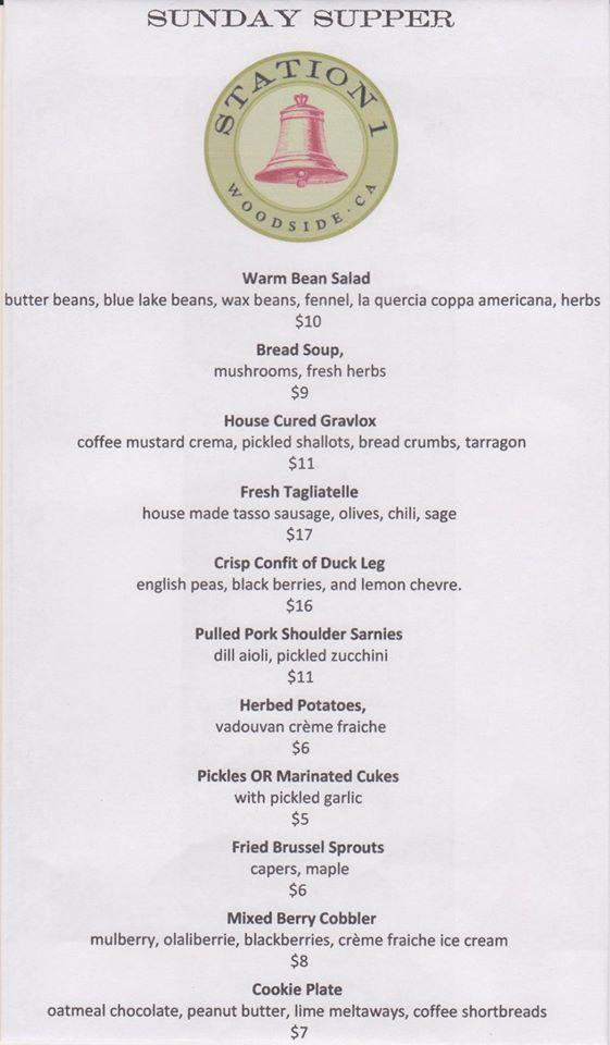 Menu at Station 1 Restaurant, Redwood City