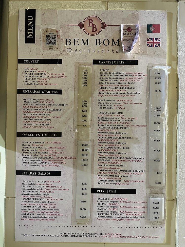 Menu em Bem Bom restaurante, Quarteira, Av. Francisco Sá Carneiro 3